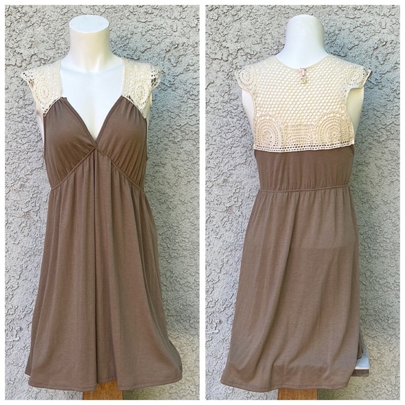 Robin K | Dresses | Vintage Y2k Robin K Brown Sun Dress With Crochet ...